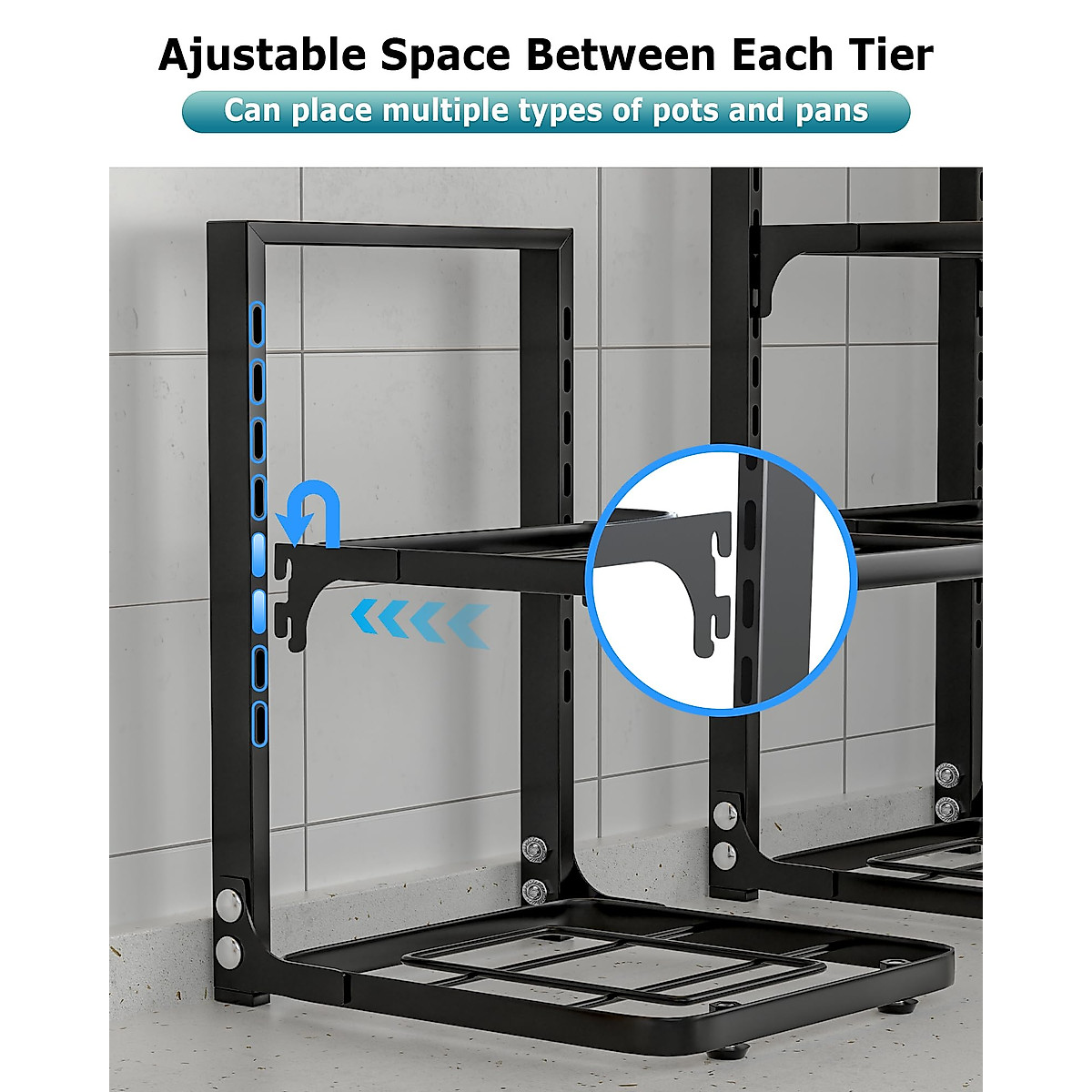 MIDYOO 2+3 Tier Adjustable Height Under Sink Organizers,Kitchen Storage Cabinet - Pots and Pans Organizer under Cabinet - Pots, Pans, and Lid Storage,Maximize Cabinet Space