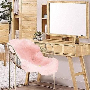 Carvapet Luxury Soft Faux Sheepskin Chair Cover Seat Cushion Pad Plush Fur Area Rugs for Bedroom, 2ft x 3ft, Pink