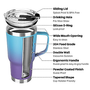 GUDEMAO 20 oz Tumbler with Handle, Stainless Steel Insulated Tumbler with Lid and Straw, Double Wall Vacuum Insulated Coffee Mug Tumbler, Insulated Coffee Thermal Cup for Cold and Hot（Blue Purple）