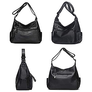 Artwell Fashion Crossbody Bag for Women Shoulder Bag Soft PU Leather Handbags Purses Multi Pocket Hobo Tote Bag (Black)