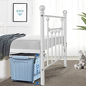 VECELO Twin Size Metal Platform Bed Frame with Headboard and Footboard, Sturdy Steel Slat Support/No Box Spring Needed Mattress Foundation/Easy Assemble，Victorian Style, Pure White
