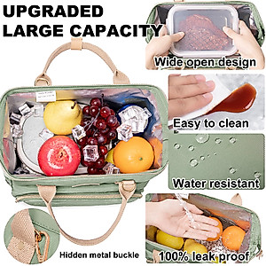 AIJIEKE Lunch Bag for Women, Large Lunch Box for Work Insulated Lunch Bag, Adult Leakproof Lunch Tote Cooler Bag with Side Pockets & Adjustable Strap, Lunch Purse for Picnic Beach, Green