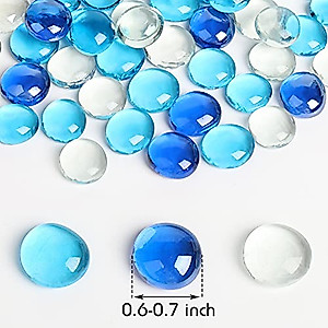 FUTUREPLUSX Flat Glass Marbles 1Lb, 100PCS Fill 0.3L Vol. Premium Blue Mixed Color Flat Gems Fish Tank Rocks Vase Filler Beads Table Scatter Décor