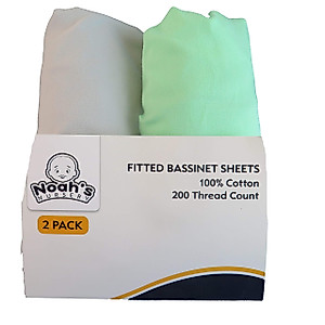 Baby Bassinet Sheets for the Chicco Lullago & Ingenuity Foldaway Rocking Bassinets 32x19 | Set of 2 (Green/Gray) | Portable Travel Bassinet | Durable and Made to Last | 100% Woven Cotton