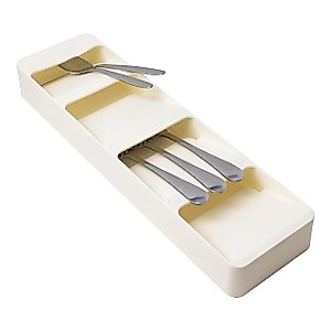 Kitchen Drawer Cutlery Organizer - Compact Space Saving Tray for Flatware and Silverware, White