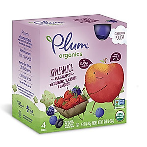 Plum Organics, Smoothie Mashups, Organic On-The-Go Squeeze Kids Snacks, Applesauce, Stawberry, Blackberry & Blueberry, 3.17 Ounce (Pack of 24) - Packaging May Vary