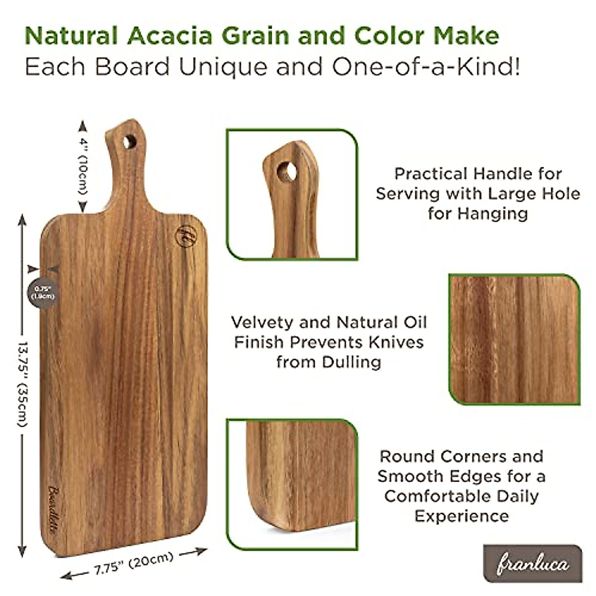 Boardlette Wood Cutting Board, Wooden Cutting Boards for Kitchen, Serving Board, Chopping Board, Wood Cutting Boards for Meat Cheese Bread Vegetables, Acacia Wood Medium
