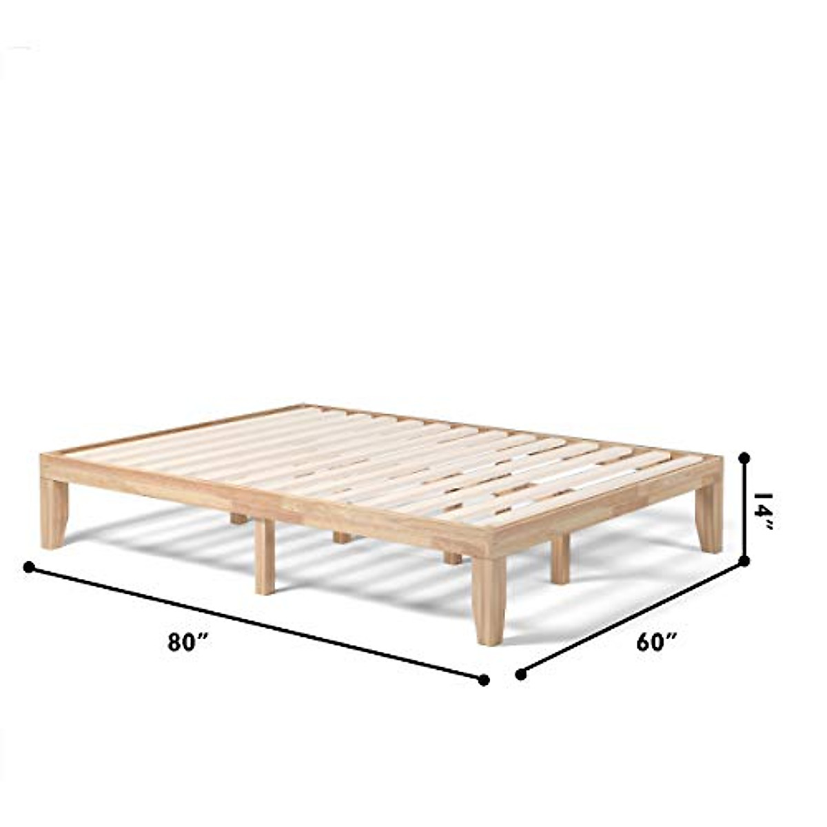 KOMFOTT 14 Inches Wood Platform Bed Frame Queen Size, Solid Wood Mattress Foundation with Rubber Wood Frame, Strong Poplar Wood Slat Support, No Box Spring Needed, Bed Frame (Natural)