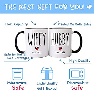 Est 2024 Hubby & Wifey Coffee Mugs Set, Wedding Gift Set of 2 to Give, Bride Groom Mug Set, Couples Coffee Mug Set, Newlywed Coffee Mugs Gift Set, Mr & Mrs Bridal Shower Gift (Black Handle)-5