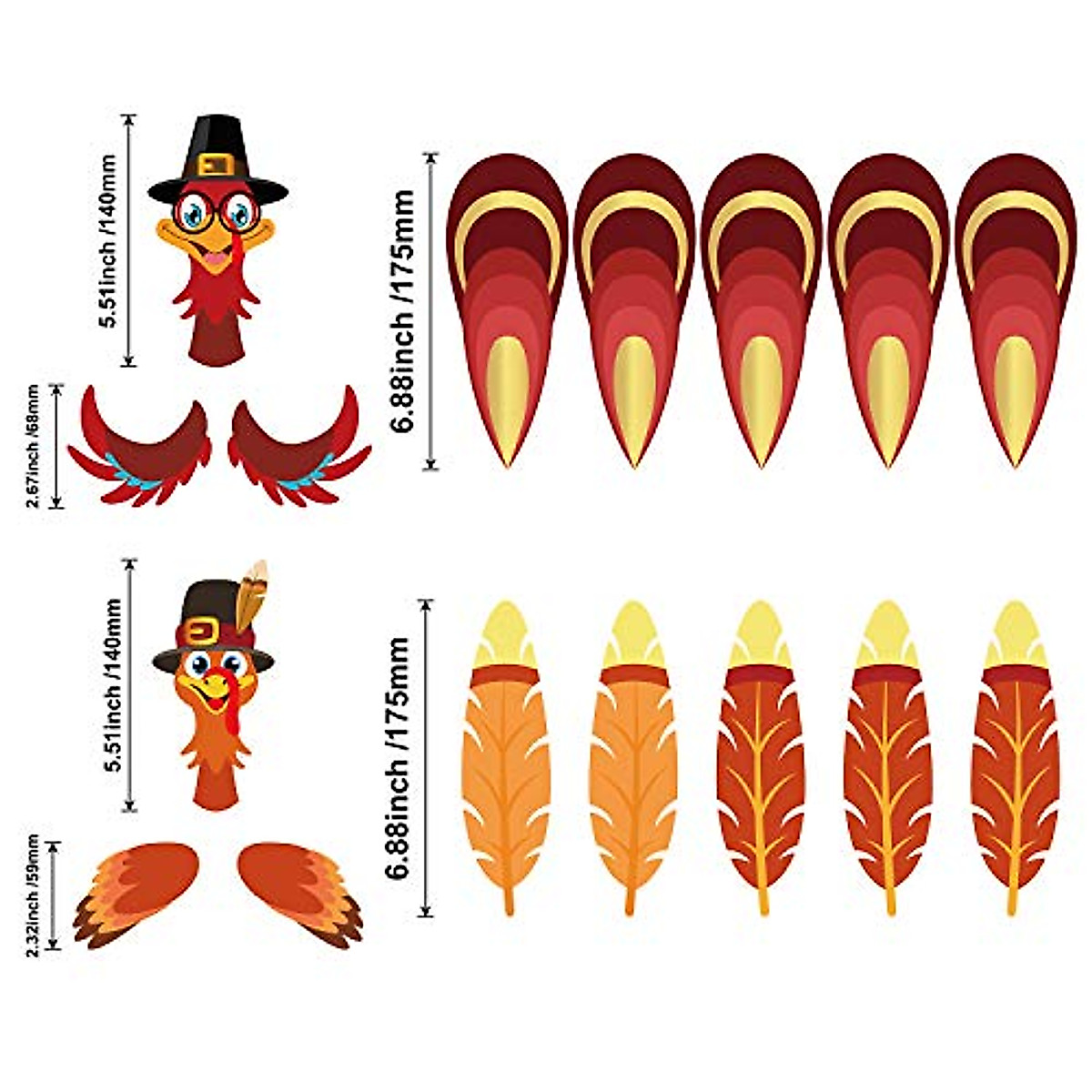 Konsait Thanksgiving Pumpkin Turkey Making Kit, Thanksgiving Turkey Craft for Kids, 6 Turkeys Fall Decor, for Give Thanks Thanksgiving Party Fall Turkey Craft Thanksgiving Party Games Accessories