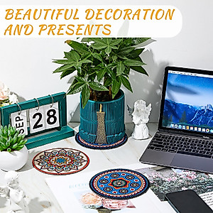 6 Pcs Boho Plant Pot Mat Absorbent Non Slip Pot Plant Pad Round Plant Coaster Mat Gardening Indoor Outdoor Flower Plant Protect Mat for Table Desk Floor Plant, 5.9 Inches (Vivid Style)