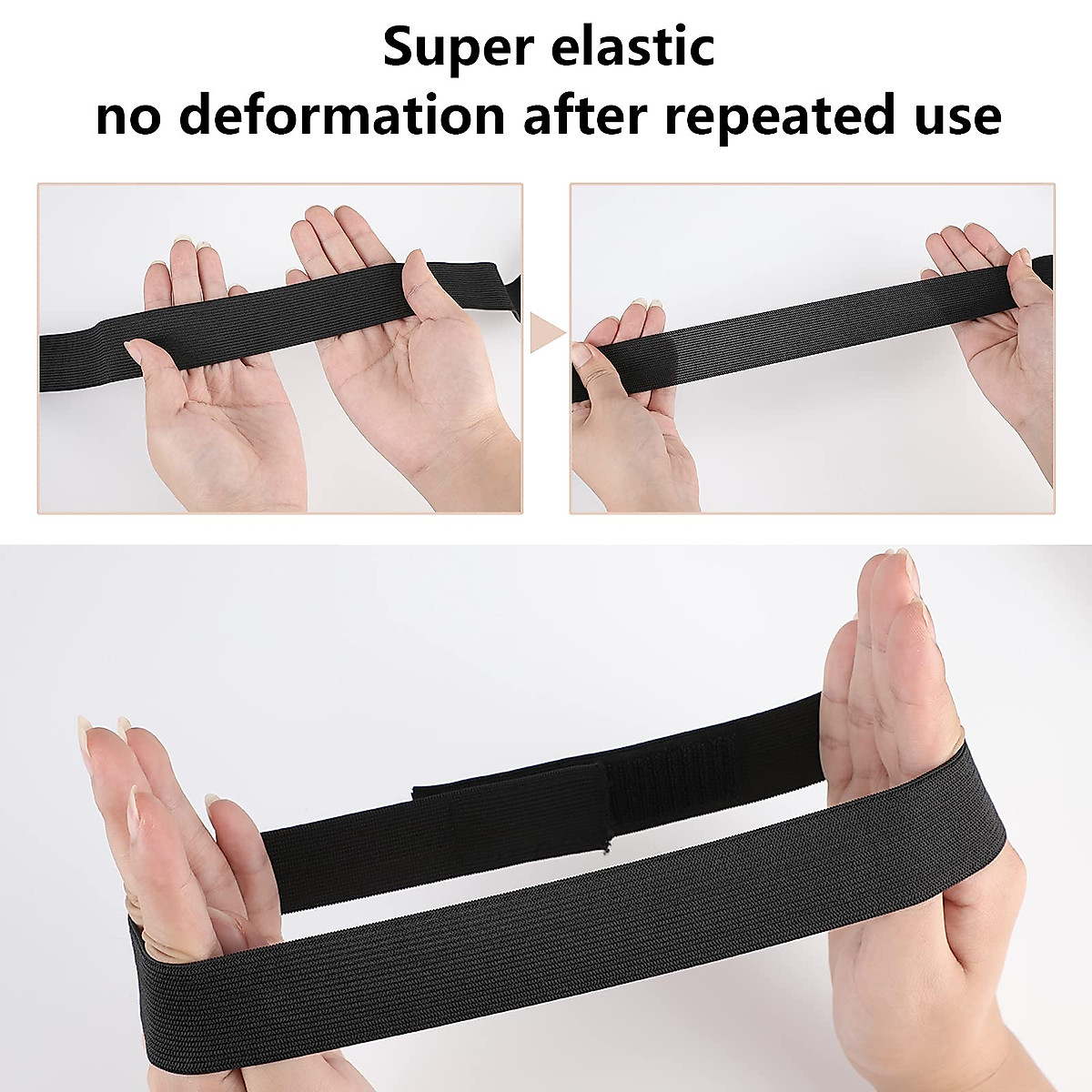 WILLBOND 12 Pieces Adjustable Elastic Band for Wigs, Polyester Fiber Wig Edge Band, 1.2 Inch in Width, 23.6 Inch in Length, Black