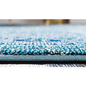 Rugs.com Fleur Collection Rug – 3' Round Light Blue Medium-Pile Rug Perfect for Kitchens, Dining Rooms