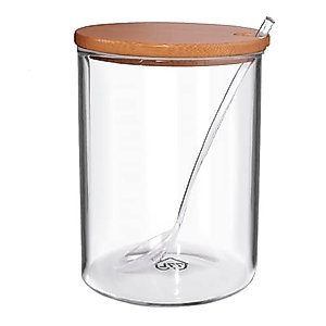 77L Sugar Bowl, Glass Sugar Bowl with Sugar Spoon and Bamboo Lid for Home and Kitchen, Elegant Design, 11.8 FL OZ (350 ML)