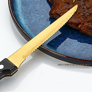 Gold Hammered Silverware Set With Steak Knife Cutlery Utensil,Food-Grade Stainless Steel Flatware,Durable Home Restaurant Small Business,Mirror Finish Tableware