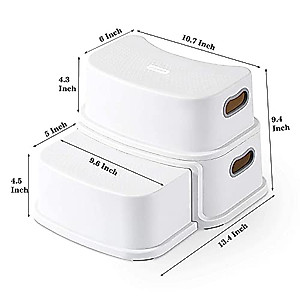Glamore 2 Step Stool for Kids, Toddler Step Stool, Kids Step Stool for Bathroom Sink, Potty Training, Toilet Stool, Slip Resistant, Dual Height 4.5"- 9.4", Dual Width 5"- 6", White 1 Pack
