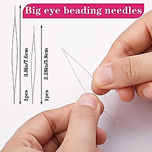 4 Rolls Elastic Stretch Thread for Bracelets, Transparent Beading String with 2 Sizes Big Eye Bead Needles and Needle Bottle, Clear Stretch Cord Thread for Jewelry Bracelet Necklace Making Wire(0.7mm)