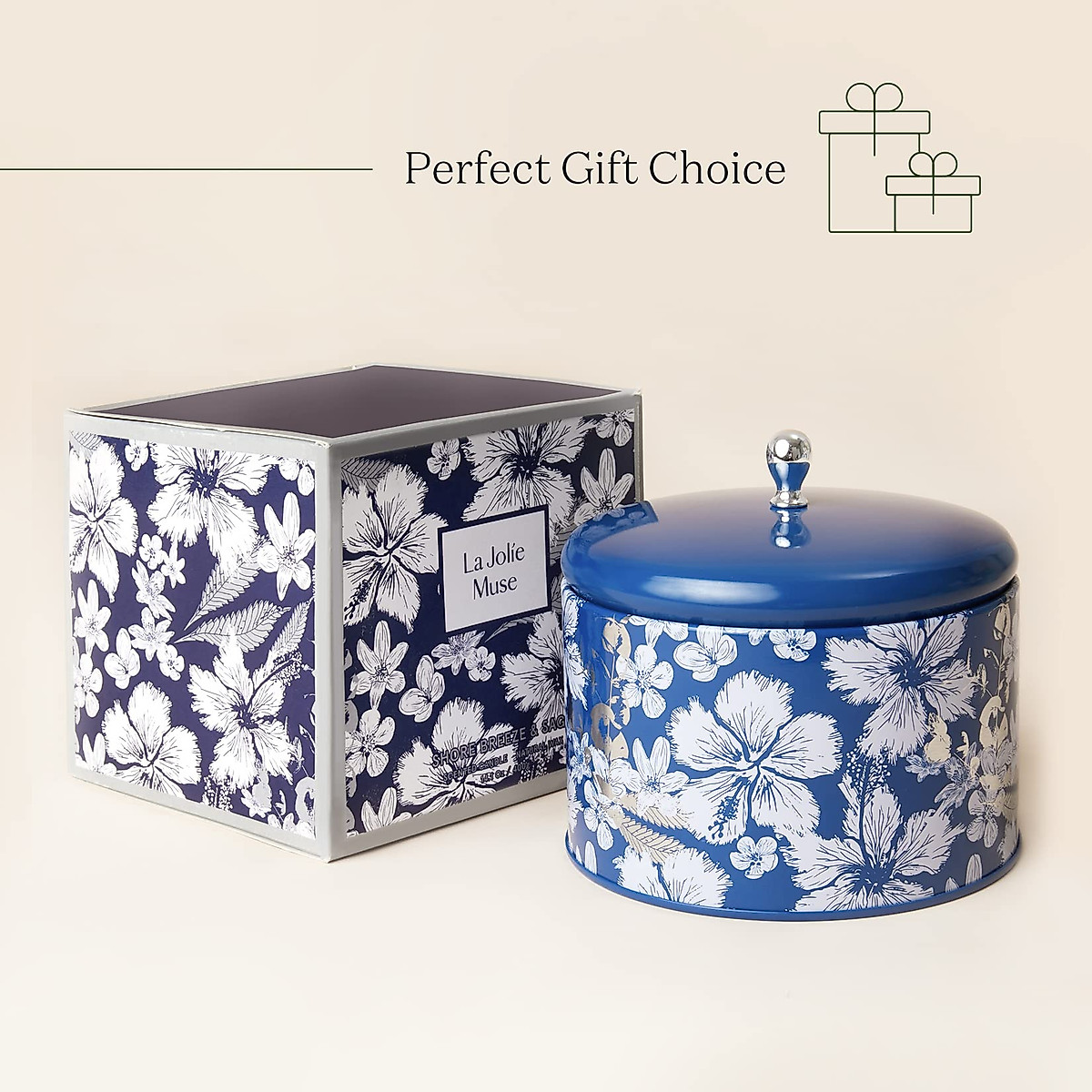 LA JOLIE MUSE Shore Breeze & Sage Scented Candle, 14.1 oz Large Candles Gifts for Women, 2 Wicks Candle for Home Scented, 50 Hours Long Burning