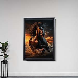 Majestic Black Stallion Galloping In The Clouds, Black Horse On Salt Flats, Canvas Print, Black Horse Print, Black Horse Wall Art, Canvas, Art Decor