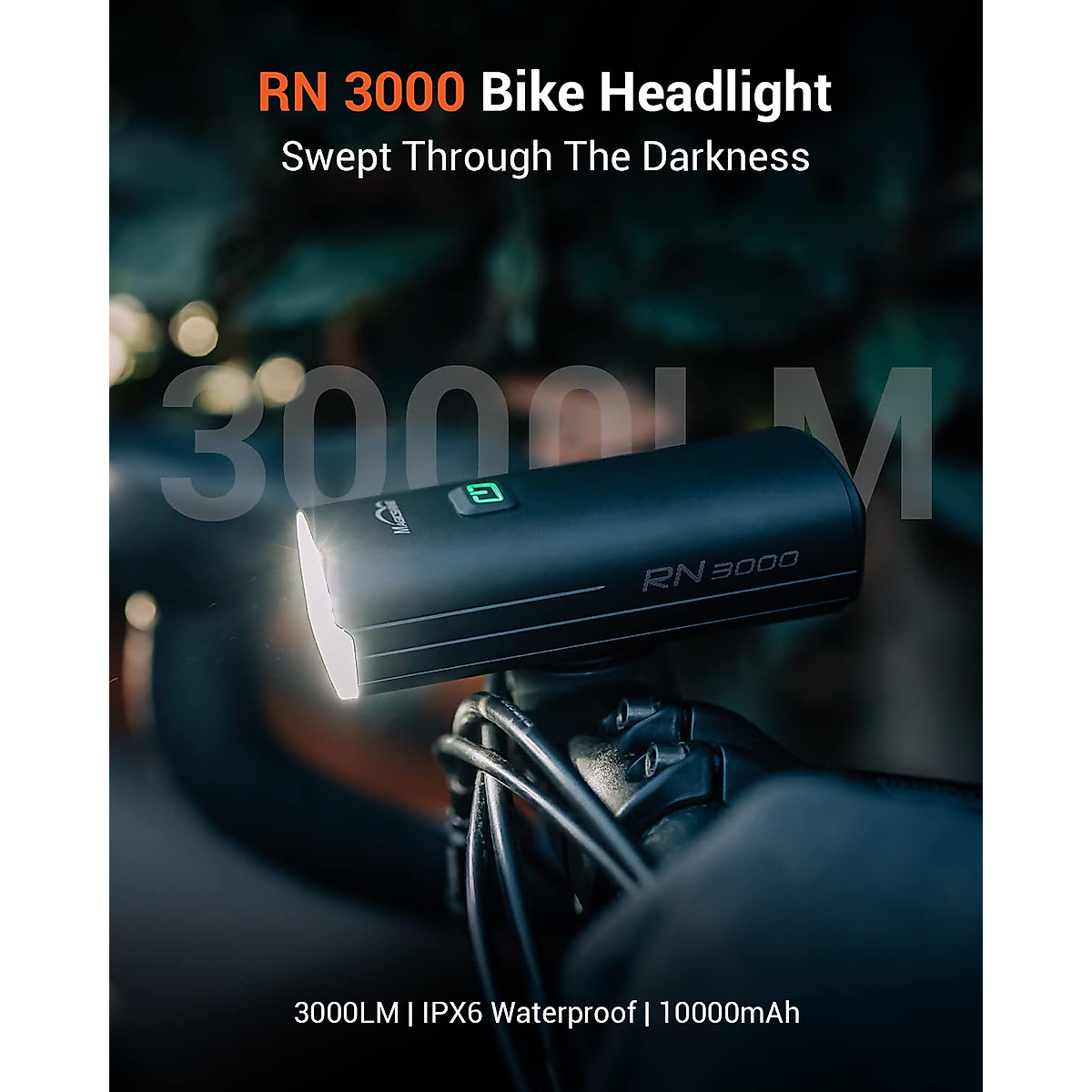Magicshine RN3000 Bike Front Lights 3000 Lumens USB-C Rechargeable LED Bicycle Front Headlight High Bright 62 Hours,IPX6 Waterproof MTB Headlight