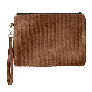 Womens Girls Casual Corduroy Clutch Bag Vintage Solid Color Purse Zipper Wristlet Wallets