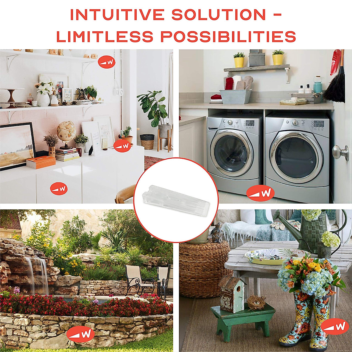 Wobble Wedge BigGap Flexible Plastic Shims, Made in USA, Multipurpose Wedges for Home Improvement & Work, Leveling Pads for Large Gaps & Heavy Loads, Furniture Appliance Levelers - 4 Pack