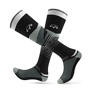 OutdoorMaster Ski Socks, 2-Pair Pack Skiing and Snowboarding Thermal Socks for Men with Non-Slip Cuff Design, Geometric Patterns - Black, Large