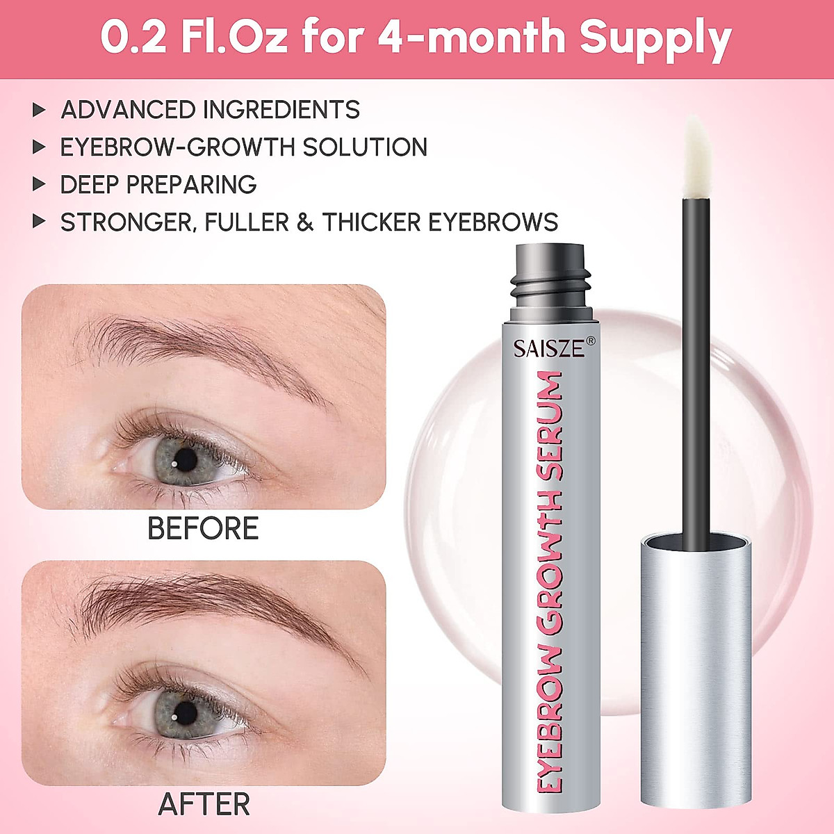 SAISZE Eyebrow Growth Serum, Eyebrow Serum for Thicker Brows, Boost Fast Longer, Fuller and Healthier Growth, Natural Eyebrow Enhancing Serum, Advanced Formula with Biotin, 6ml/0.2Fl.Oz