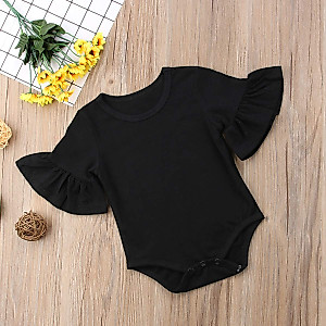 Mubineo Infant Baby Girl Basic Bell Short Sleeve Cotton Romper Bodysuit Tops Clothes (Black, 0-3 Months)