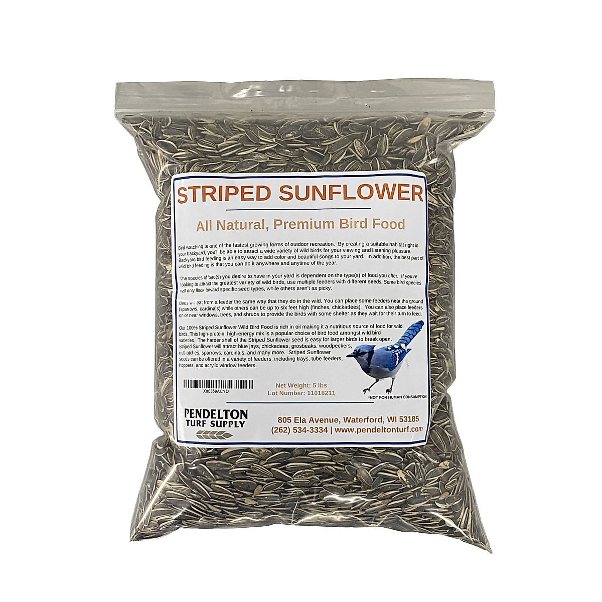 Pendelton Turf Supply Striped Sunflower | All-Natural, Premium Bird Food (5 lb Resealable Bag)