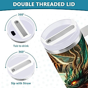 Maunzc 30 oz Tumbler with Handle and Straw, Insulated Stainless Steel Travel Mug with Lid for Coffee, Iced Tea, Water, Gift for Men Women (Tiger and Dragon Doing Battle)