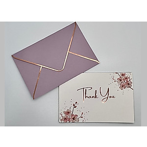 Aeon Passions Elegant Floral Thank You Cards with Rose Gold Foil Stamping and Envelopes with Gold Lining in a Sturdy Box - 36 Pack - 4x6 Inches (Weddings, Bridal Showers, Birthdays and more) (Pink)