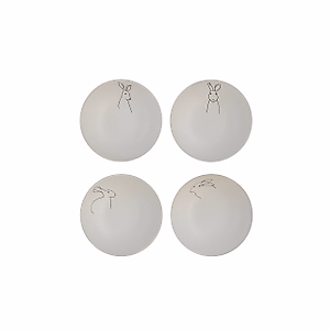Creative Co-Op White Stoneware Bowls with Rabbit Drawings (Set of 4 Designs)