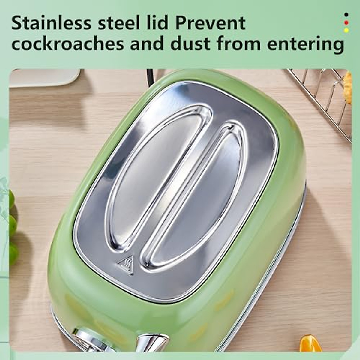 Toaster Retro 2 Slice, Vintage Toaster, Green Toaster, With Stainless Steel Lid, With Bread Attachment, Preheat, Defrost And Cancel Functions, 6 Browning Levels (Green)