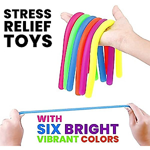 BUNMO Stretchy Sensory Toys Super Bundle - 6 Original Stretchy Strings & 6 Textured Fidget Toys (12 Strings)