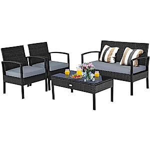 ARLIME 4 Piece Outdoor Patio Furniture Set, All-Weather Rattan Sectional Sofa W/Removable & Washable Cushion, Modern Conversation Sofa for Garden, Balcony, Swimming Pool