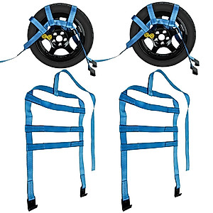 Set of 2 Tow Dolly Straps with Flat Hook,Blue Basket Strap,Fits Most 16-20" Tires Webbing Ratchet Straps…