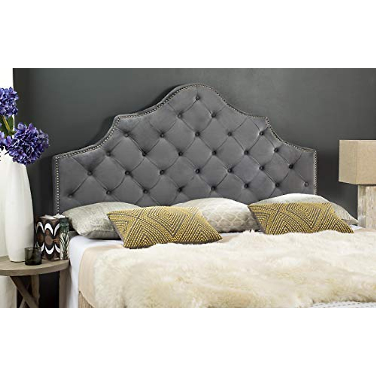 Safavieh Mercer Collection Arebelle Pewter Velvet Headboard, King, Grey