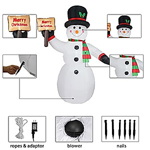 ASTEROUTDOOR 8ft Christmas Inflatable Decorations Built-in LED Outdoor Yard Lawn Lighted for Holiday Season, Quick Air Inflated, 8 Feet High, Snowman w/Board