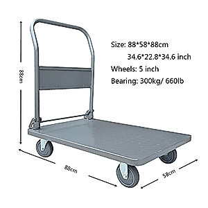 Generic Platform Hand Truck Heavy Trailer Steel Platform Cart with Handle and Silent Wheels for Warehouse Airport Moving Large Load Capacity Folding Hand Truck Push Dolly for Loading (Size : 5in-550