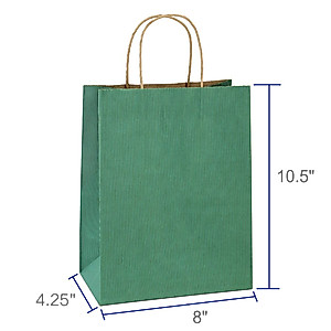 BagDream Gift Bags 8x4.25x10.5Inches 25Pcs Paper Bags, Shopping Bags, Kraft Bags, Retail Bags, Green Stripes Paper Gift Bags with Handles, 100% Recyclable Paper Bags