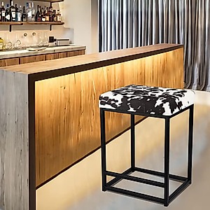 GIA 24-Inch Counter Height Square Backless Metal Stool with Holstein Cow Print Upholstery, Black, Qty of 2