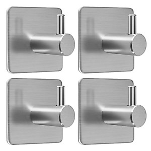 Jekoo Adhesive Hooks Heavy Duty, Over The Door Hooks Stick on Wall Hangers Towel Hooks Waterproof Stainless Steel Adhesive Towel Rack for Bathroom Kitchen Cabinet Door - 4 Packs