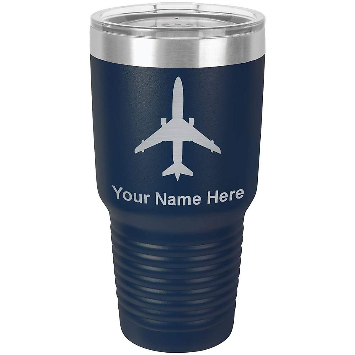 LaserGram 30oz Vacuum Insulated Tumbler Mug, Jet Airplane, Personalized Engraving Included (Navy Blue)