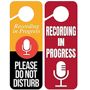 2 x Do Not Disturb Door Hanger Sign,Recording in Progress Do Not Disturb Door Hanger Sign,Recording in Progress Microphone Door Knob Hanger Sign for Offices Clinics (9.5 X 3.5 Inch)