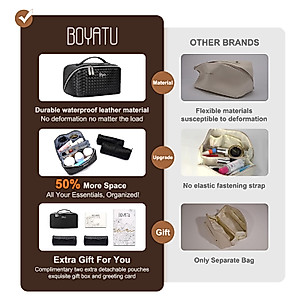 Travel Makeup Bags for Women Cosmetic Bag: Large Make up Bag Set of 3 - Vegan Leather Toiletry Organizer with Compartments & Handle & Divider - Girlfriend Teacher Teen Girl Gifts Trendy Stuffs