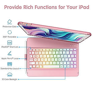 GGH Keyboard Case for iPad 9th Generation and Apple Pencil,Stylus Pen for iPad(2018-2023) 15mins Fast Charge,Palm Rejection iPad Pencil,10 Color Backlit Bluetooth Keyboard Case with Pencil Holder