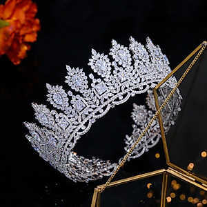 Aoligrace Luxury Cubic Zirconia Wedding Round Tiaras CZ Queen Princess Large Crowns Pageant Hair Jewelry Gifts for Women Wife