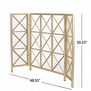 Christopher Knight Home Margaret 3 Panelled Iron Fireplace Screen, Gold
