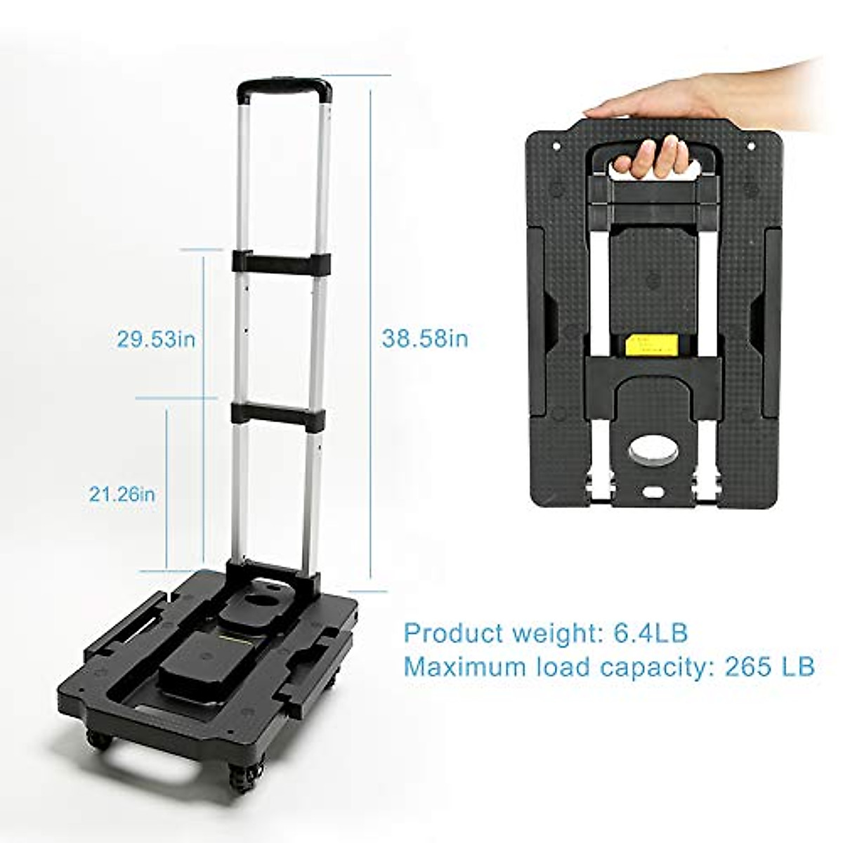 Kampeaburr Folding Hand Truck 5-Wheel Folding Trolley TPR Wheel 360° Rotating Dolly, Maximum Load-Bearing 330 LB Folding Hand Dolly for Shopping, Business Travel, Cargo Handling, Home Office.